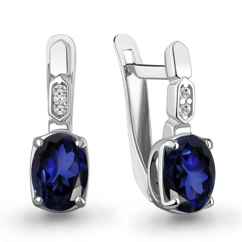 Серьги, серебро, 925 проба, фианит, сапфир синтетический