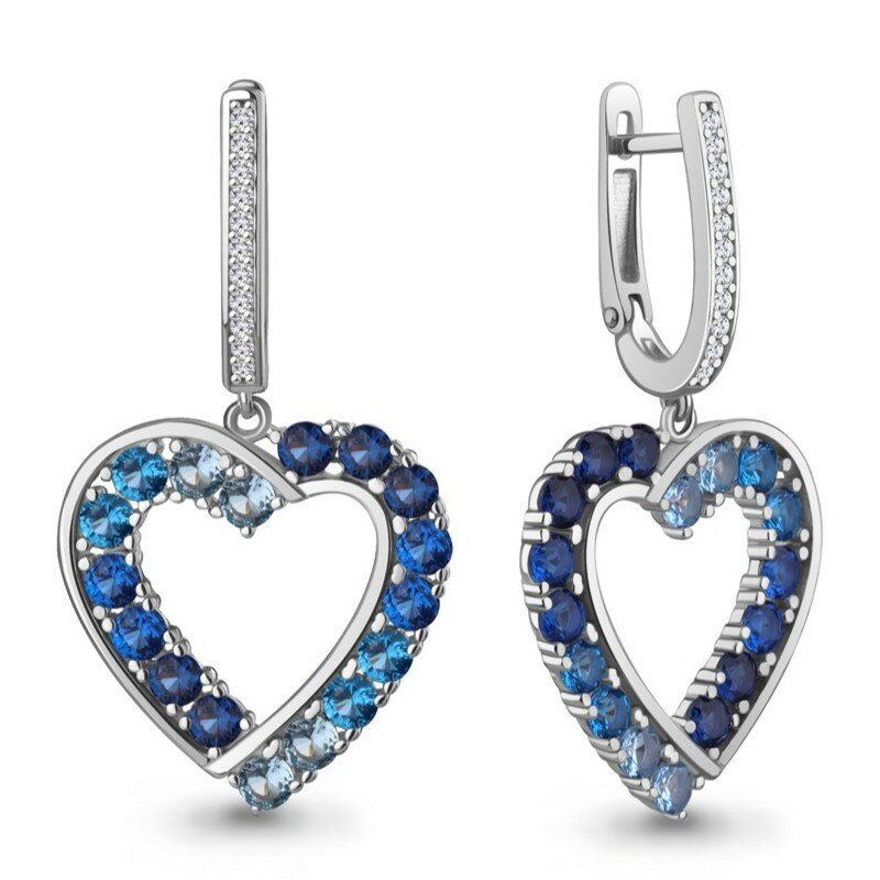 Серьги, серебро, 925 проба, топаз синтетический, фианит, сапфир синтетический