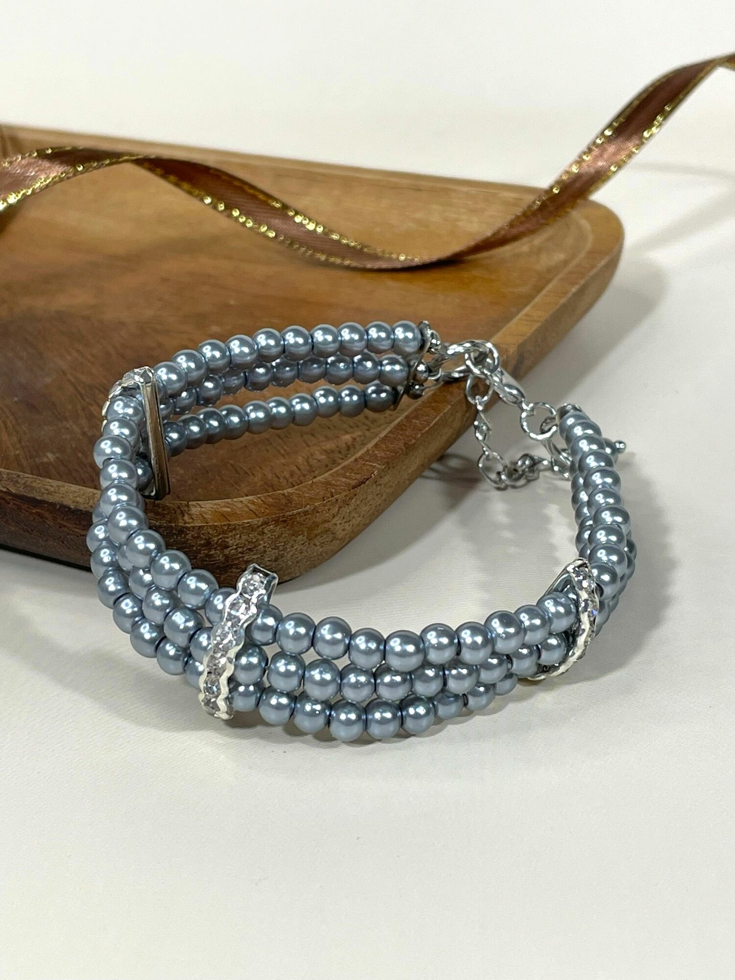 Браслет, жемчуг имитация, фианит, искусственный камень