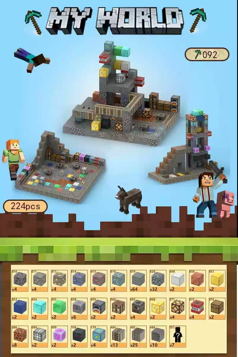 Магнитный конструктор Майнкрафт(Minecraft)/Комплект из 224 магнитных блоков и 6 фигурок