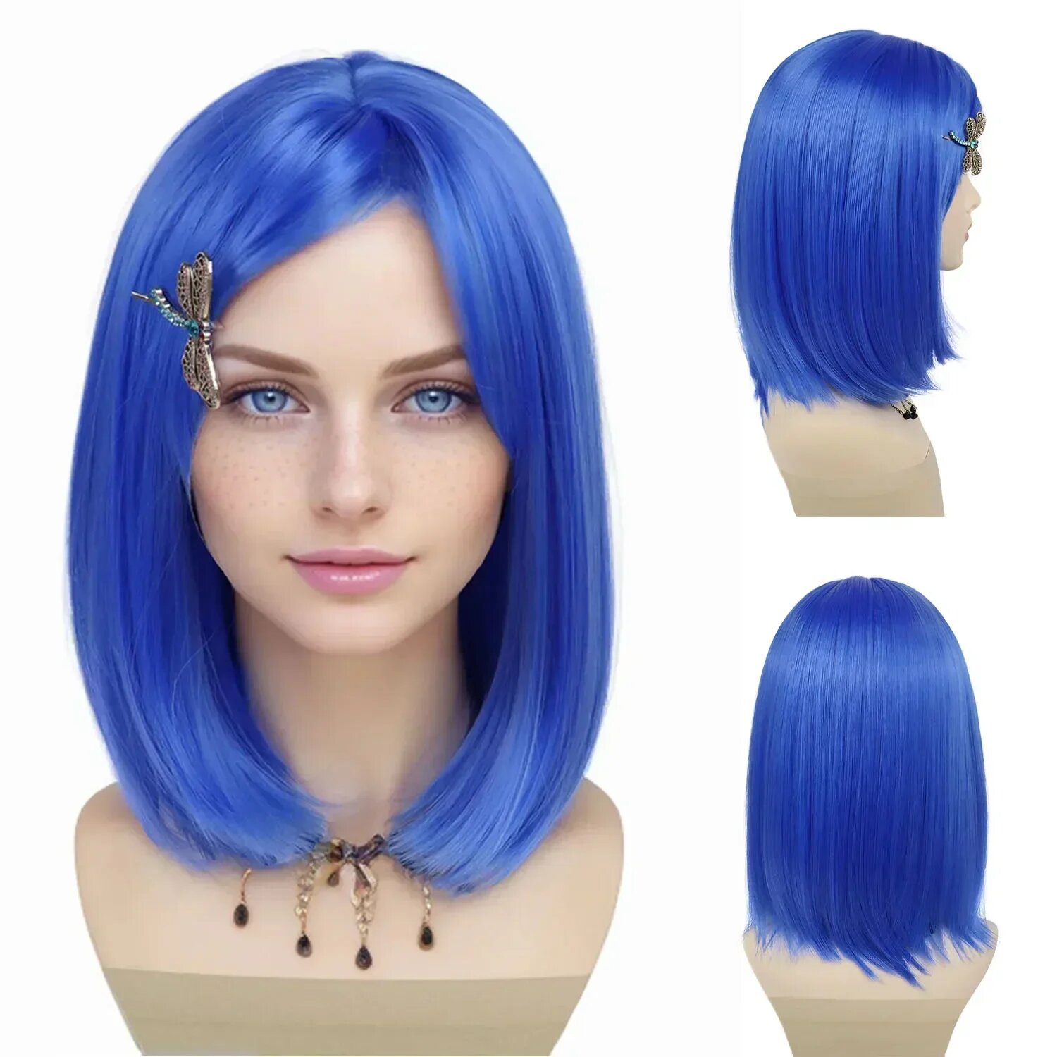 Парик Coraline для косплея из синтетических волос, детский синий парик с челкой, короткие парики боб для женщин, костюм на Хэллоуин, парик Drag Queen для девочек