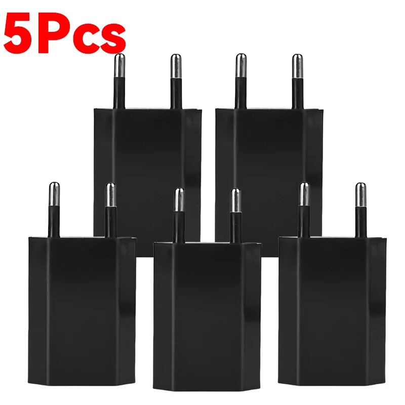 5 шт. USB адаптер в розетку, европейский стандарт, Black 5pc