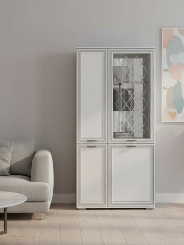 Шкаф ARNIKA, ЛДСП, МДФ, с витриной и полками, открывающиеся в стороны двери