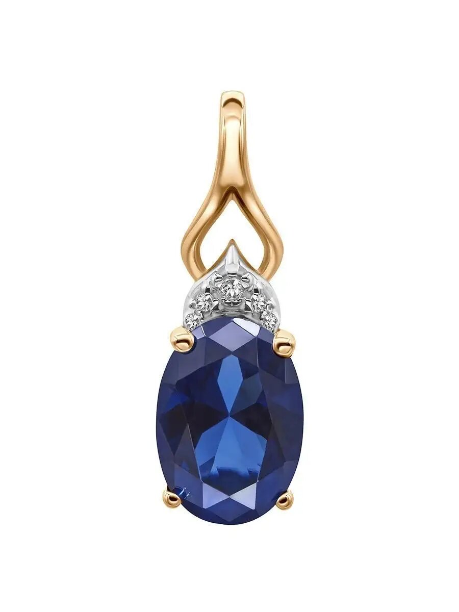 Подвеска, красное золото, 585 проба, родирование, бриллиант, сапфир