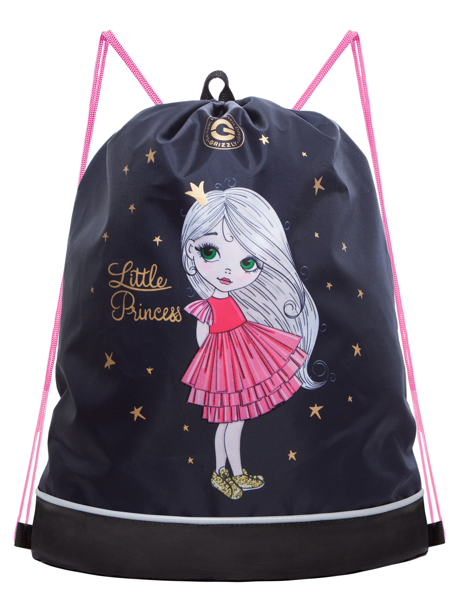 Мешок для обуви GRIZZLY с одним отделением, с боковым карманом, укрепленным дном, для школы, для девочки OM-50-115/1