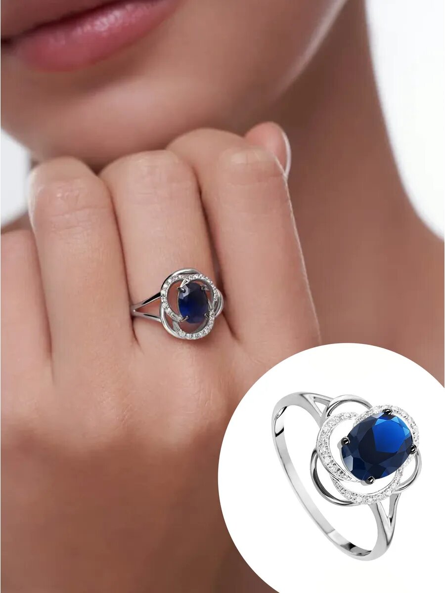 Кольцо тонкое, серебро, 925 проба, родирование, фианит