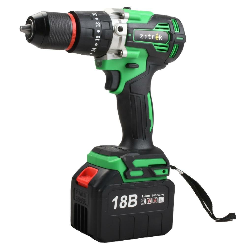 Дрель-шуруповерт аккумуляторная ударная Zitrek Green Impact 18V (18В, Li-ion 2x6.0Ач)