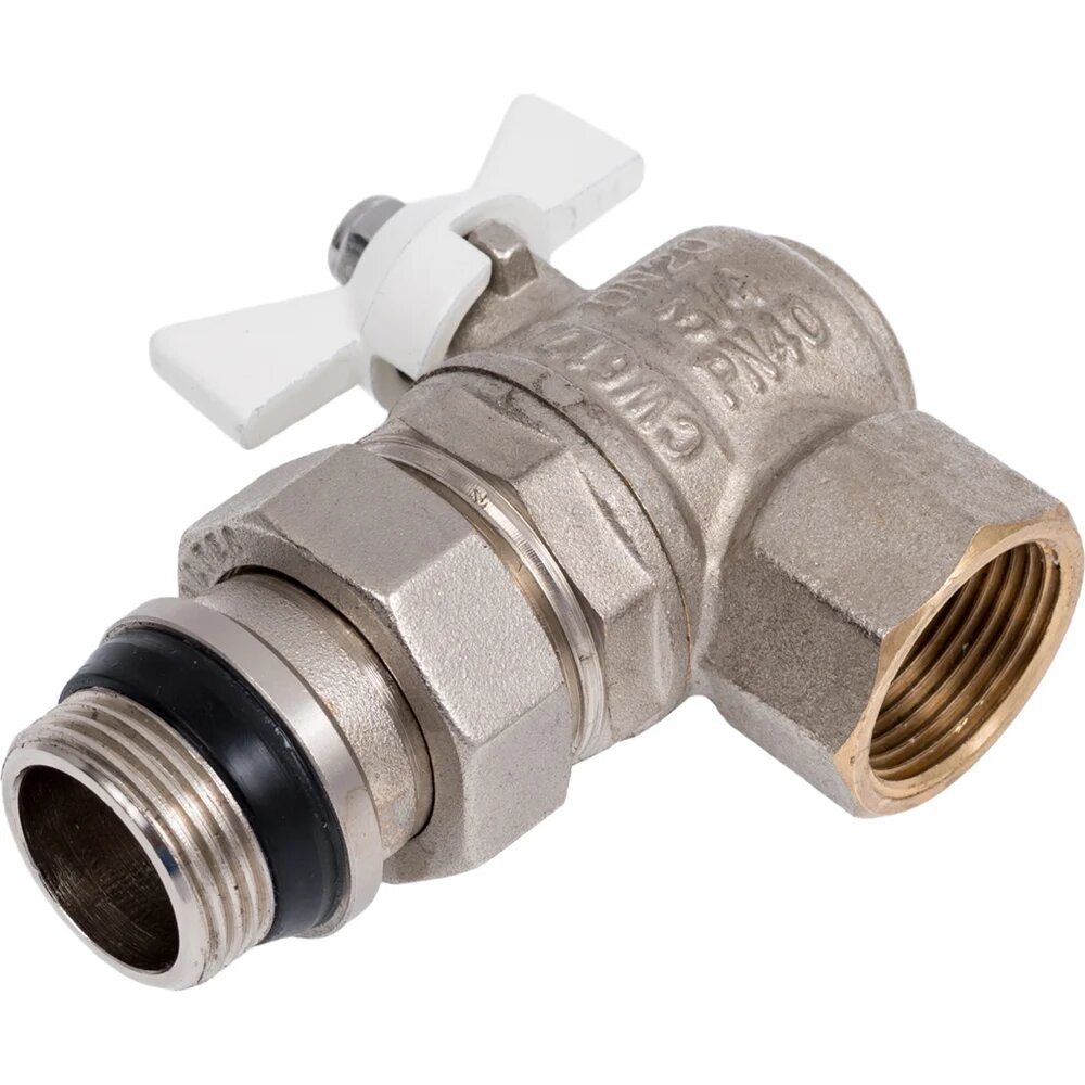 Шаровый кран VALTEC BASE угловой с полусгоном, 3/4 внутренняя-наружная, с дополнительным уплотнением, белая рукоятка VT.228. NRW.05