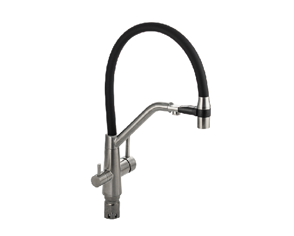 91127 MAGNUS Cмеситель кухня черный С-образный излив корпус нержавейка с двойным выпуск. воды д/фильтра