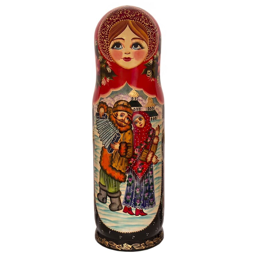 Футляр деревянный для бутылки шампанского 0,75 матрешка Зимушка 36 см