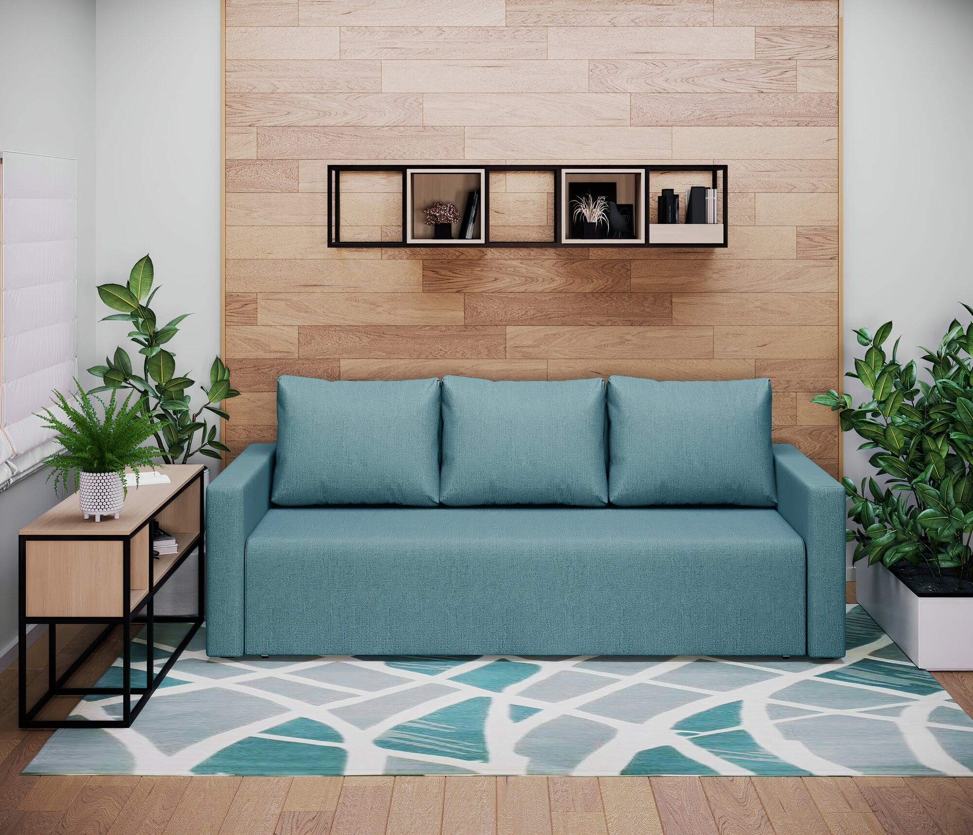 Диван Олимп 2 , еврокнижка, рогожка саванна плюс минт, ППУ