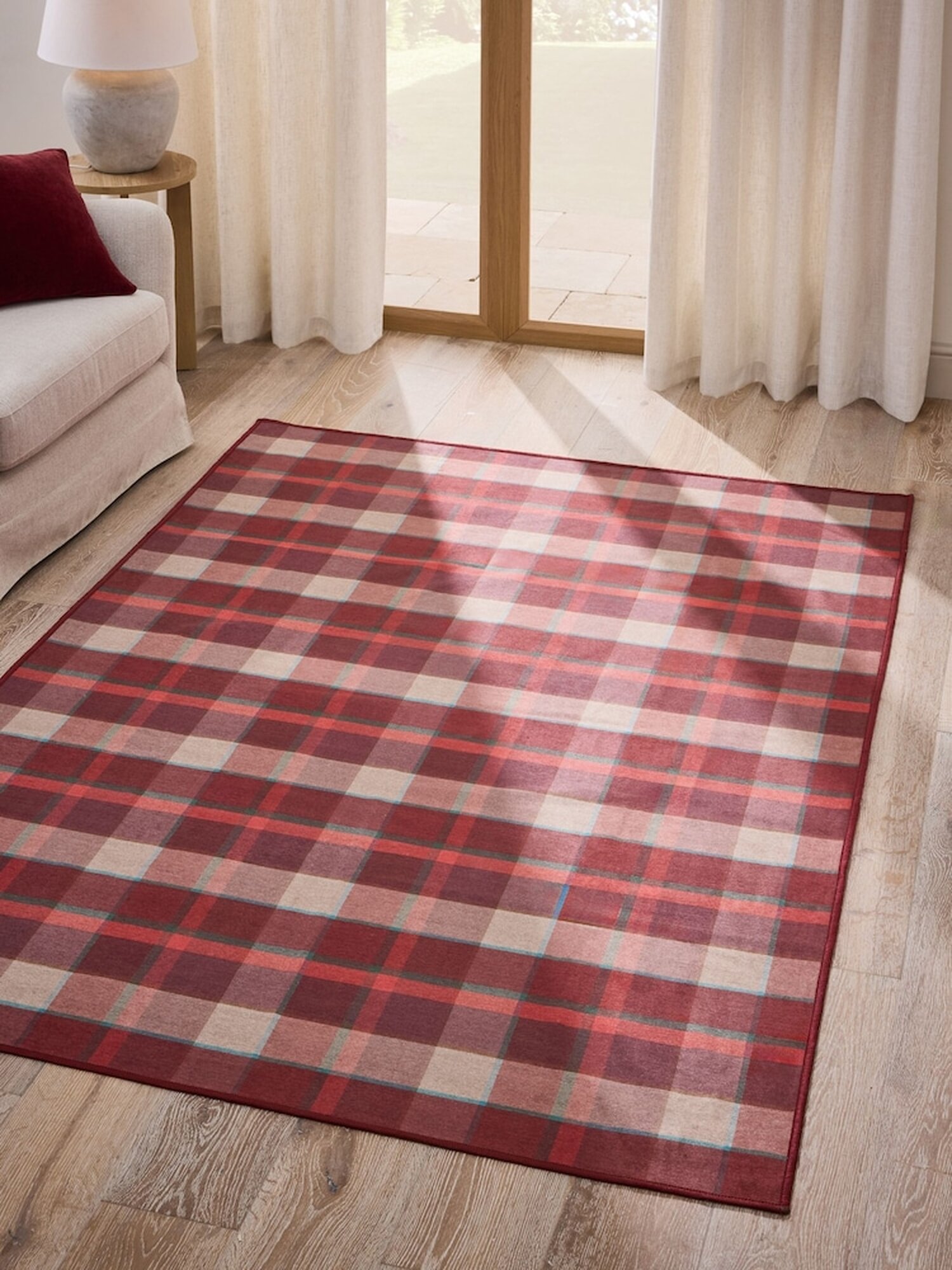 Ковер NEXT, в клетку, размер 80x150 см, 100% полиэстер, красный/белый