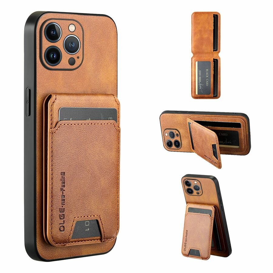 Картхолдер мужской на Apple iPhone 14 Pro (айфон 14 про) с MagSafe-Чехол бумажник