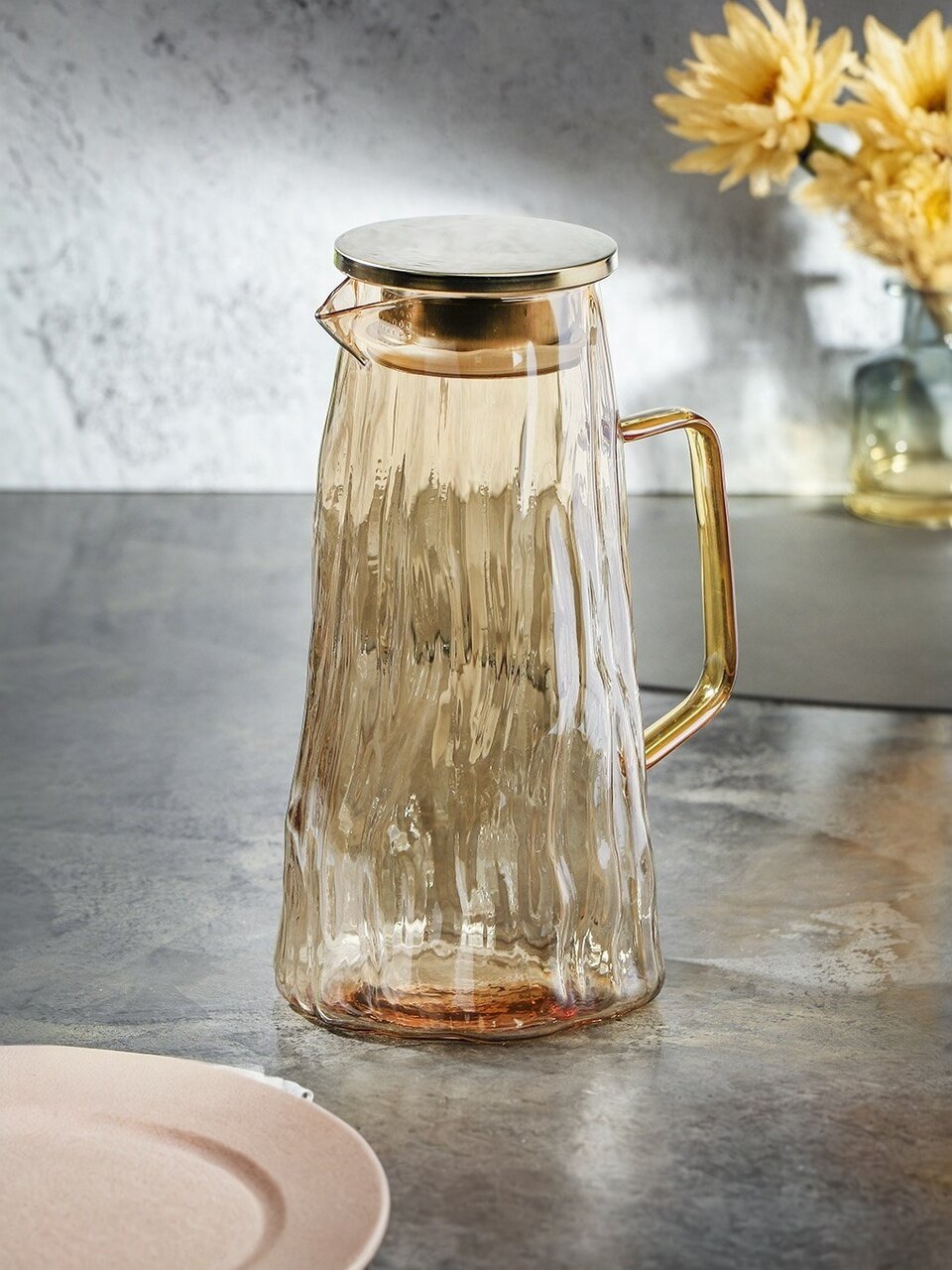 Кувшин стекло, 1.8 л, с крышкой, Мэджик, B050176, мед с золотом