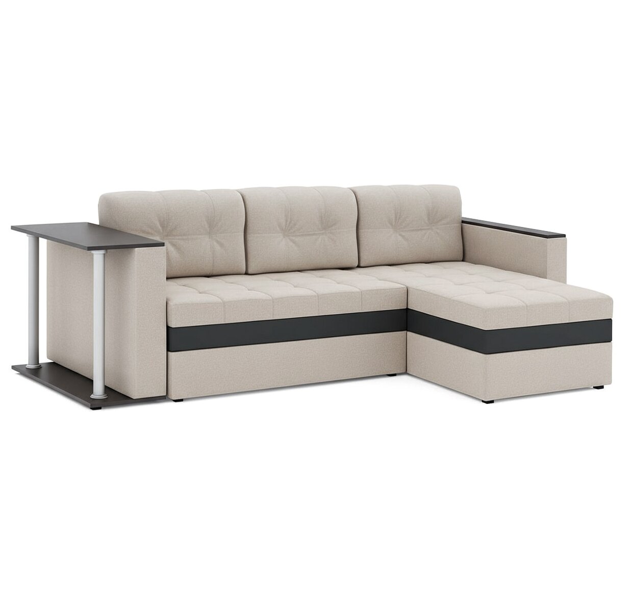 Угловой диван Сток Диванов Атланта, бежевая рогожка, механизм дельфин, со встроенным столиком