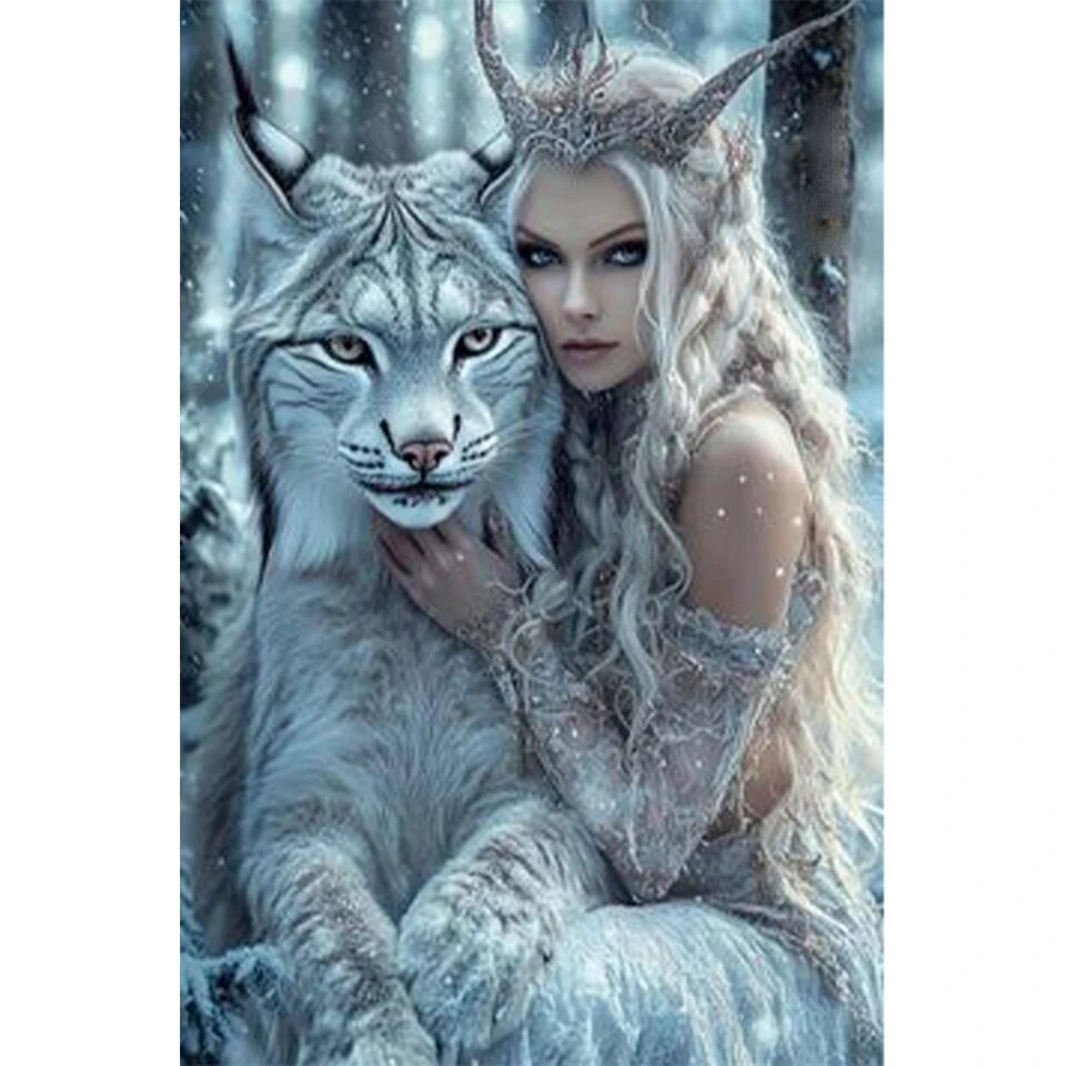 Алмаз 5DDIY женская фея и животное волк мозаика полный круг квадратное сверление живопись пейзаж стены украшения со стразами 40x80cm round, LEO1480