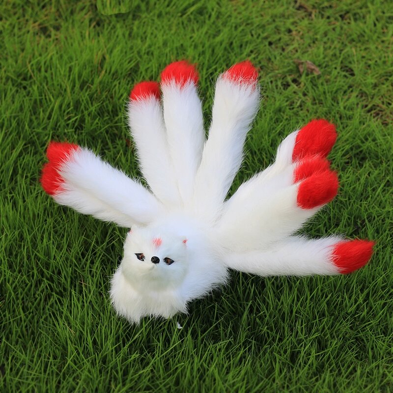 Модель девятихвостой лисы, плюшевая игрушка, кукла, настольный подарок, креативное украшение, белый лисий орнамент,