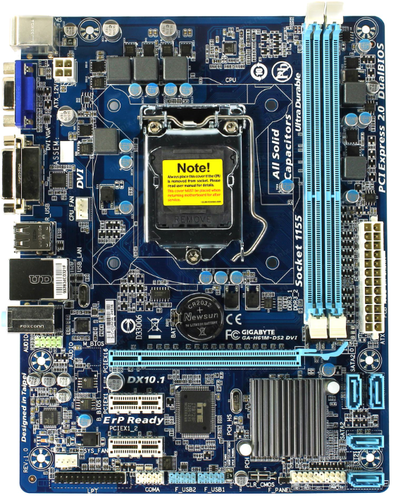 Материнская плата S-1155 GigaByte GA-H61M-DS2 DVI REV:1.0, PCI-E/2xDDR3/SVGA/DVI/GbLAN/Sb/mATX