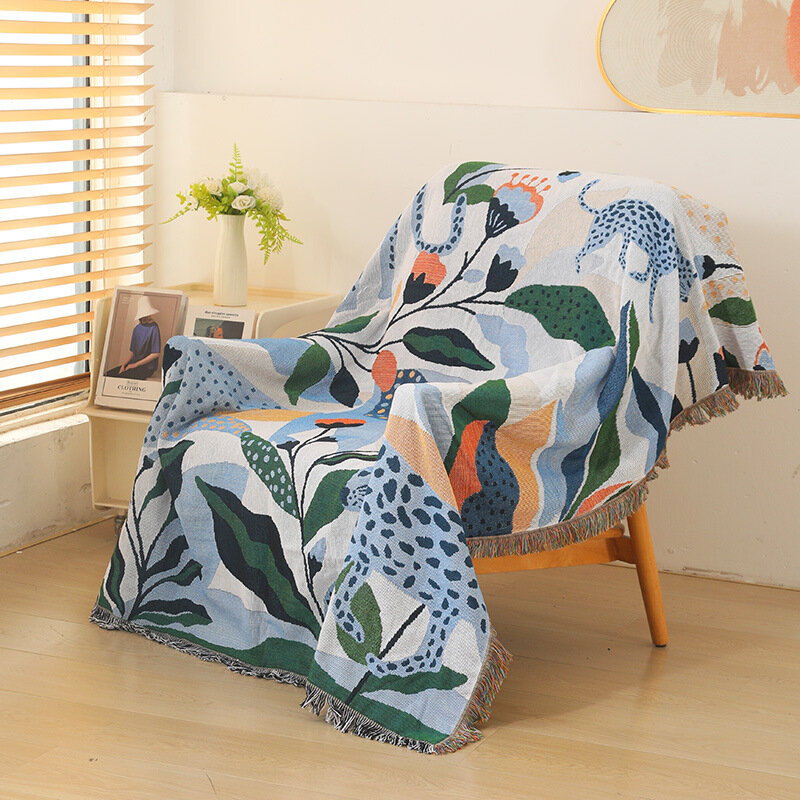 Плед гобеленовый покрывало на кровать, диван, кресло, на пикник, леопард, Синий леопард, 130х160 см