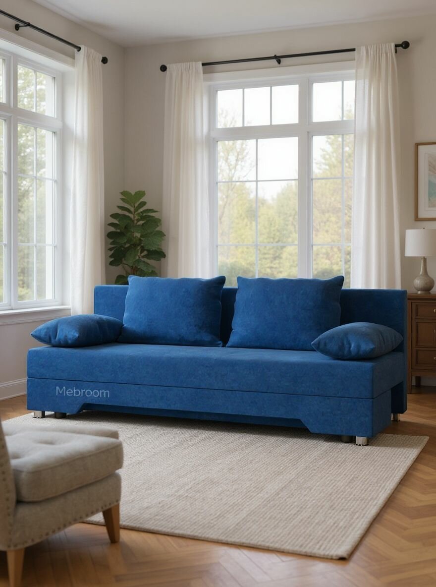 Диван-кровать прямой раскладной "Орлеан" с ящиком для белья, велюр, без подлокотников