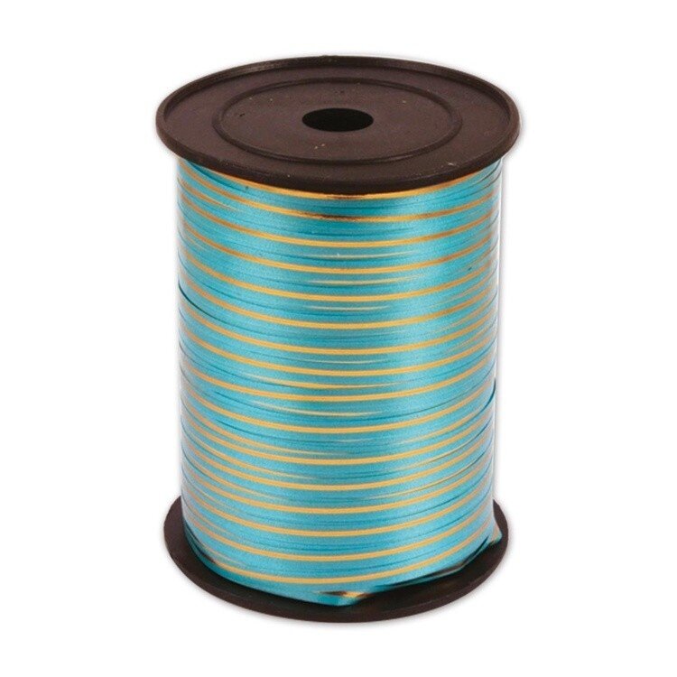 Лента Веселая затея Оформительская, с золотистой полосой, 5 мм, 230 м, бирюзовая