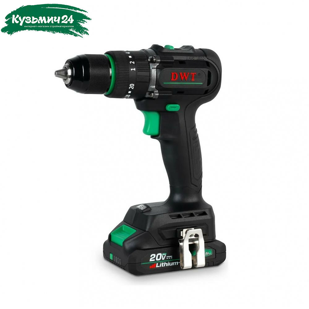 Дрель аккумуляторная ударная DWT ASBP-20 DNFG-2 BMC, реверс, подсветка, регулировка скорости, 1 шт.