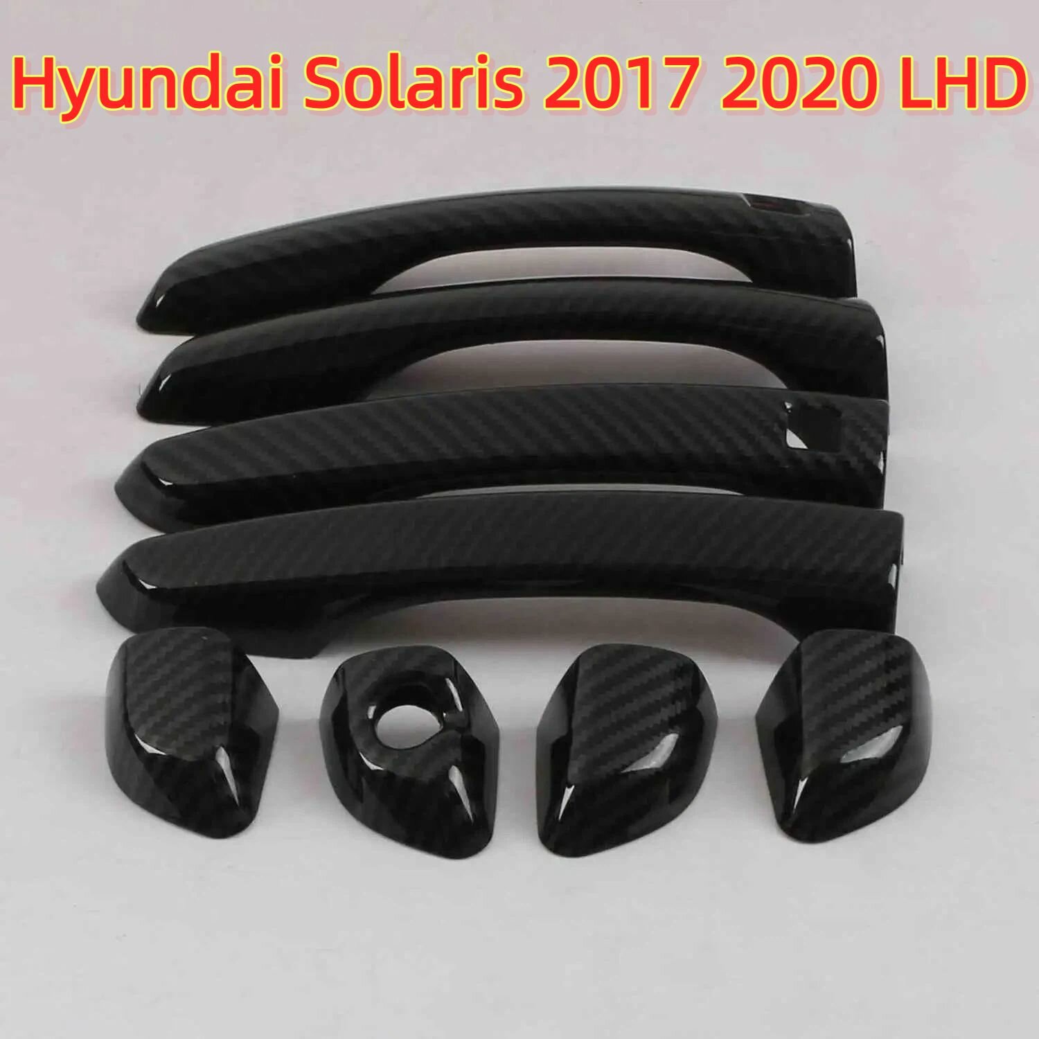 Ручка дверная автомобильная, арт. Защитная крышка дверной ручки для Hyundai Solaris 2017–2020 LHD, выполнена из ABS с эффектом углеродного волокна и черного цвета, аксессуары для стайлинга автомобиля, 3 шт.