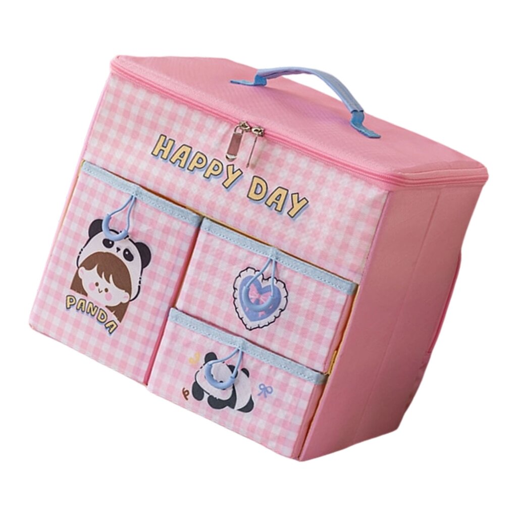 Складная косметичка, коробка для хранения косметики, многослойная шкатулка для драгоценностей с несколькими перегородками, выдвижная коробка для хранения-pink grid girl