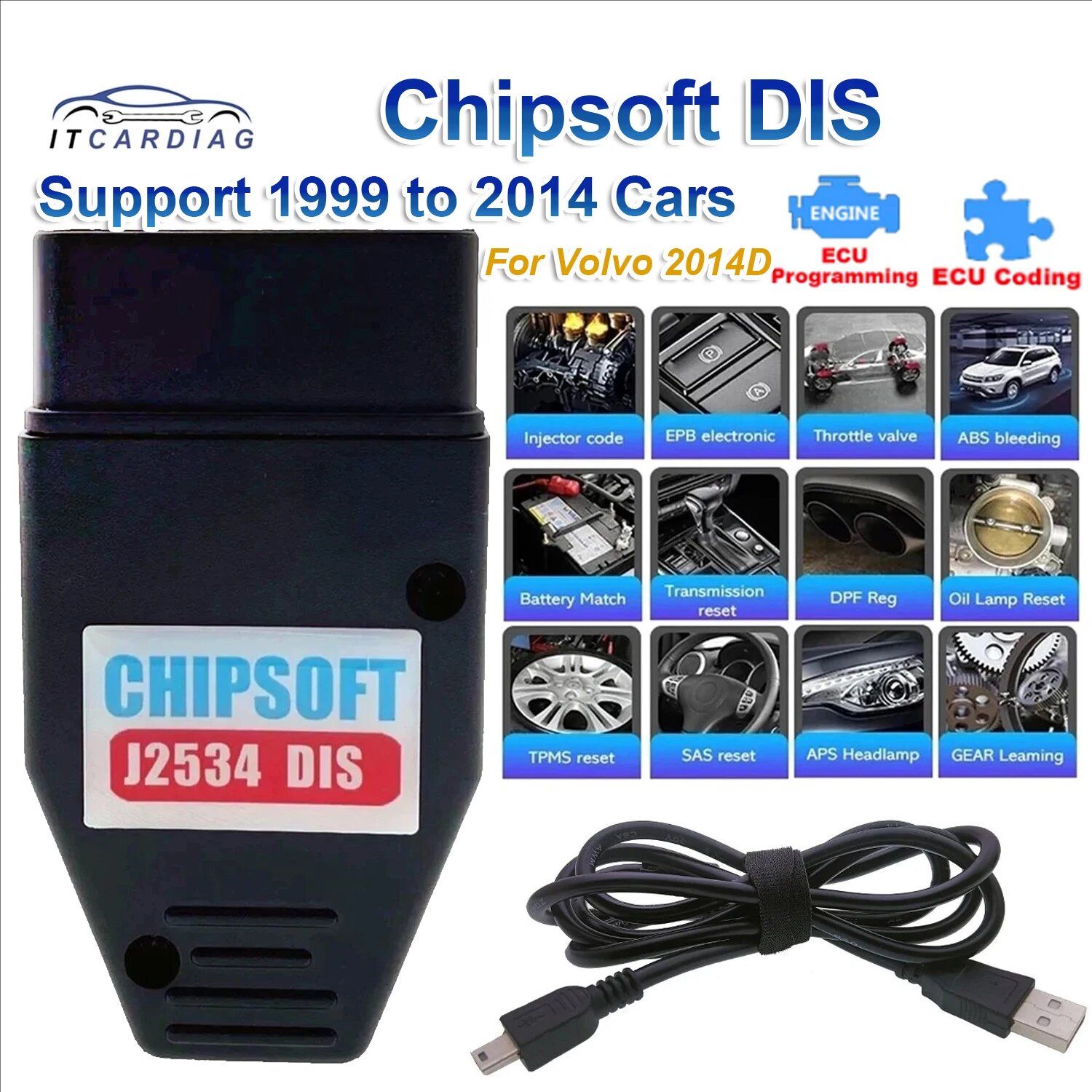 Адаптер Chipsoft DIS J2534 KLine CAN BUS для Volvo 2014D Dice, полная система USB OBD2, сканер, активный тест, автомобильные диагностические инструменты