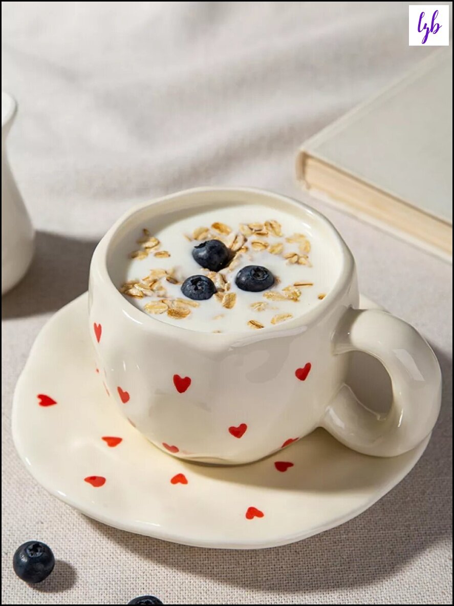 Эксклюзивная кружка с блюдцем 300 мл DB HOMME Сердечко ручной работы из керамики