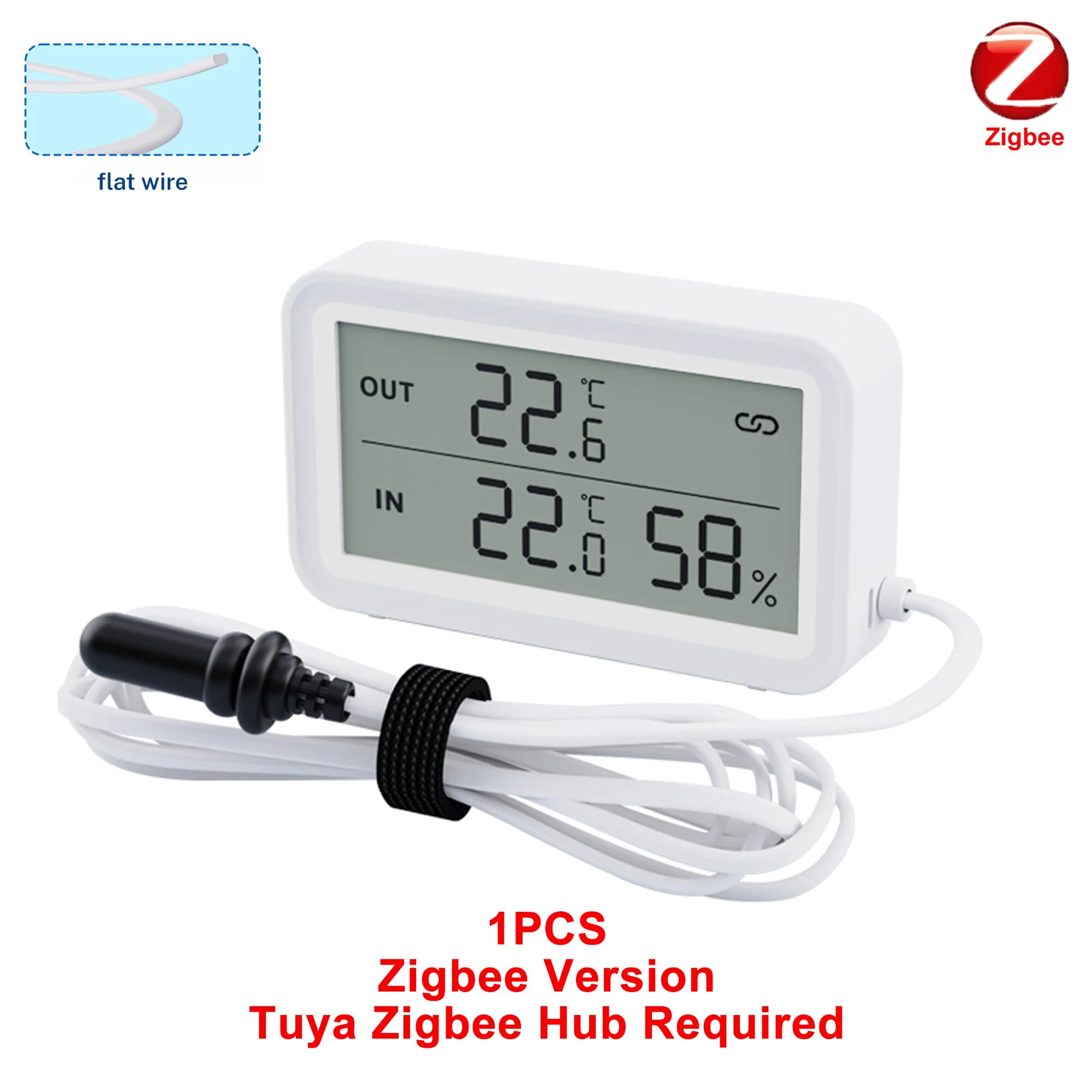 Умный датчик температуры и влажности Tuya Smart WiFi Zigbee с ЖК-дисплеем 2,36 дюйма, внешний датчик температуры для холодильника, аквариума, работает с Google Home и Яндексом