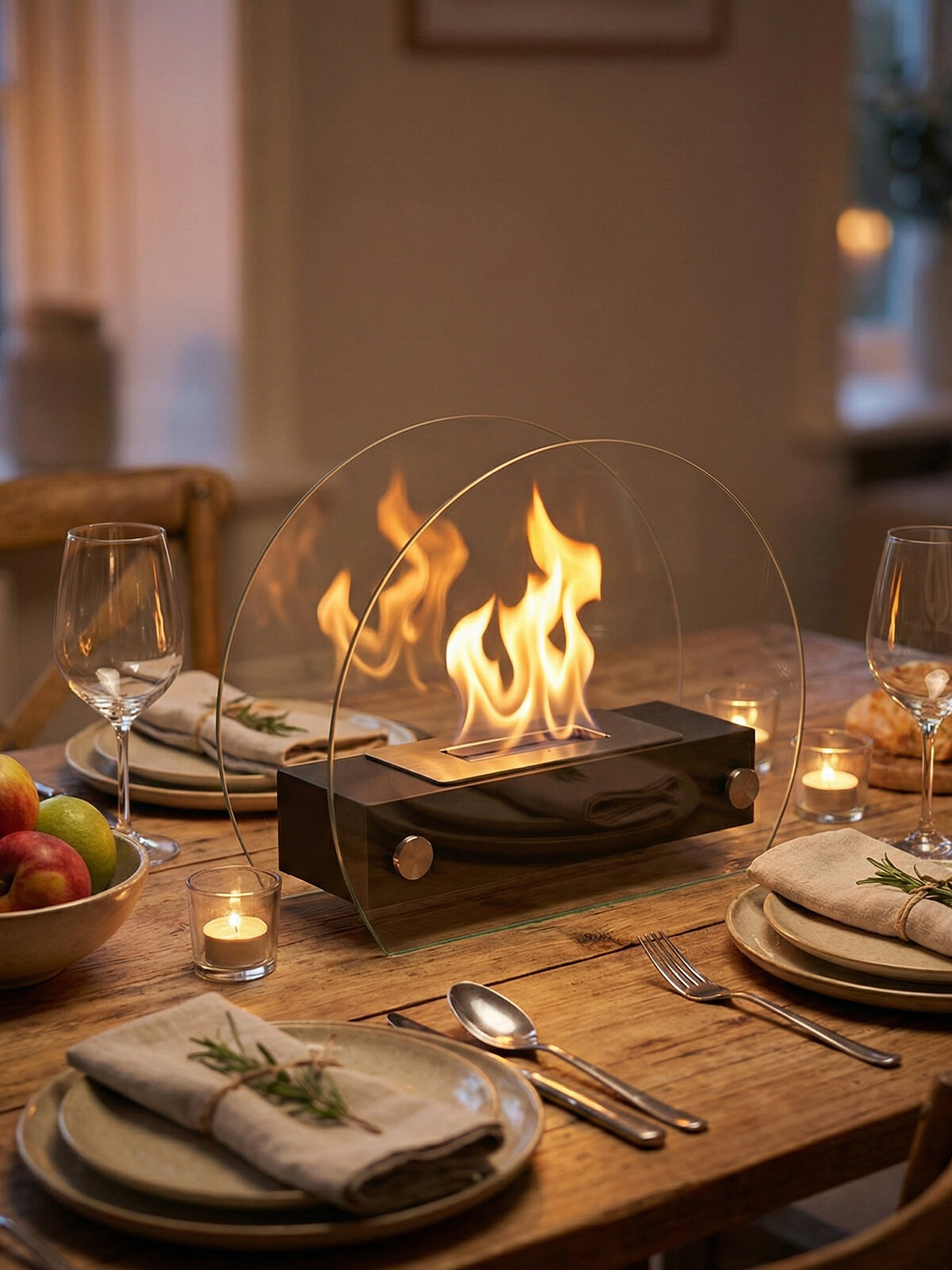 Биокамин настольный для дома Квадрат, био камин декоративный со стеклянной колбой