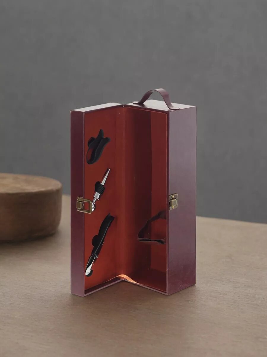 Шкатулка для бутылки Remecoclub, с набором сомелье, 35x12x12 см