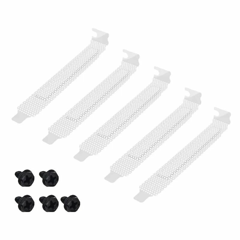 (5 комплектов) Заглушка/пылевой фильтр для задней части корпуса ПК в слоте PCI, под 12-см вентилятор, с винтами - белая, перфорированная