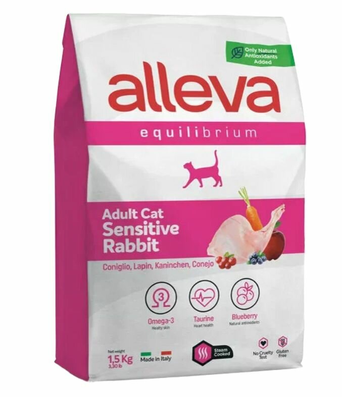 Диуса Пет Корм Alleva Equilibrium д/взрослых кошек с чувств. пищеварением с кроликом 1,5кг