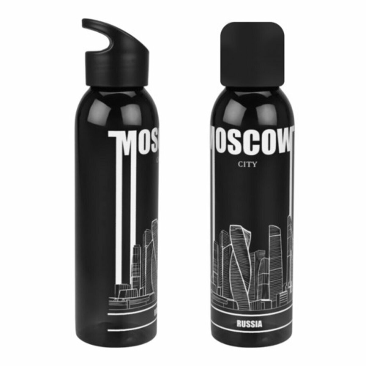 Бутылка для воды «Москва сити. Moscow city. Россия» (черный)