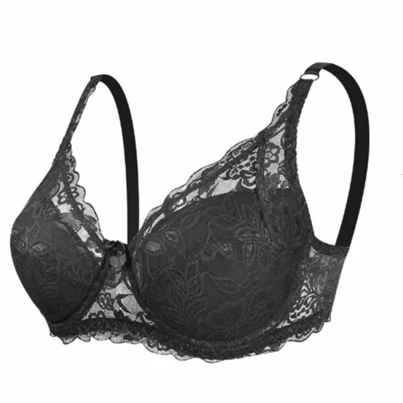 Кружевной бюстгальтер без подкладки, Черный - 85D