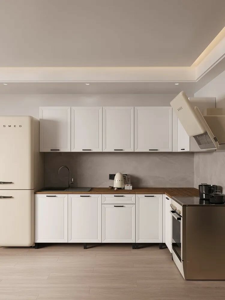 Кухонный гарнитур Мадрид 1,0х2,5м белый со столешницей