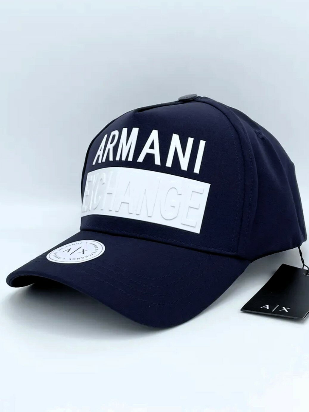 Бейсболка  Armani Exchange, цвет темно-синий, твердый лоб для мужчин и женщин