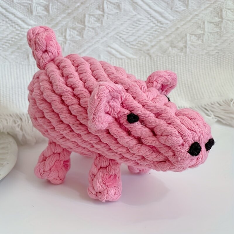 Игрушка для собак розовая свинка из верёвки, прочная интерактивная игрушка для щенков и собак мелких и крупных пород, для прорезывания зубов