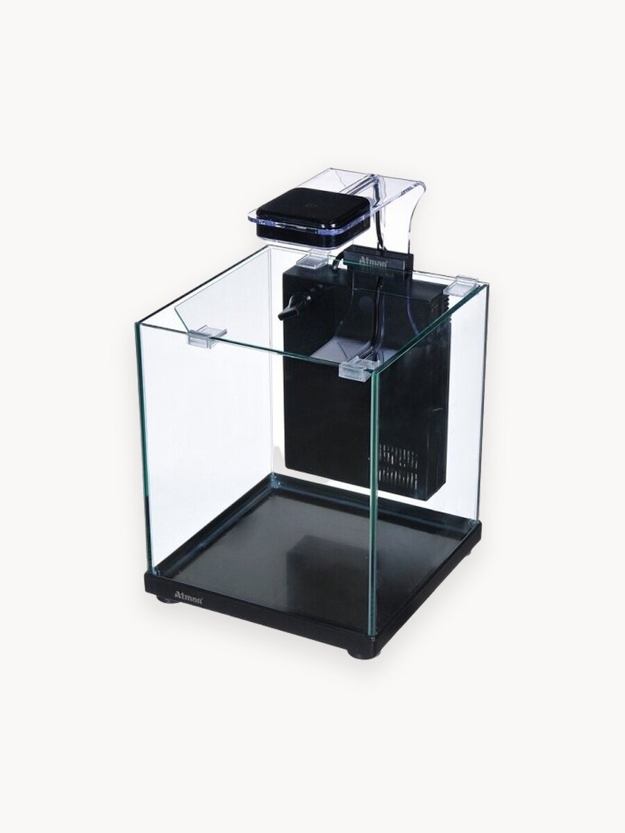 Аквариум с оборудованием Atman ZGT-20 черный, 12 литров, 22,4х22,4х26см (в комплекте внутренний фильтр, LED светильник, покровное стекло)