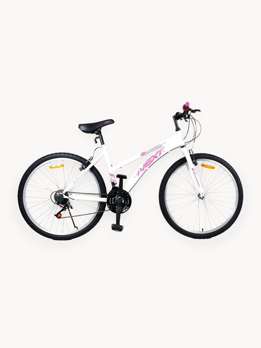 Велосипед NEXT BLESS Lady, горный, женская модель, 18 скоростей, рама 17", сталь, белый/розовый