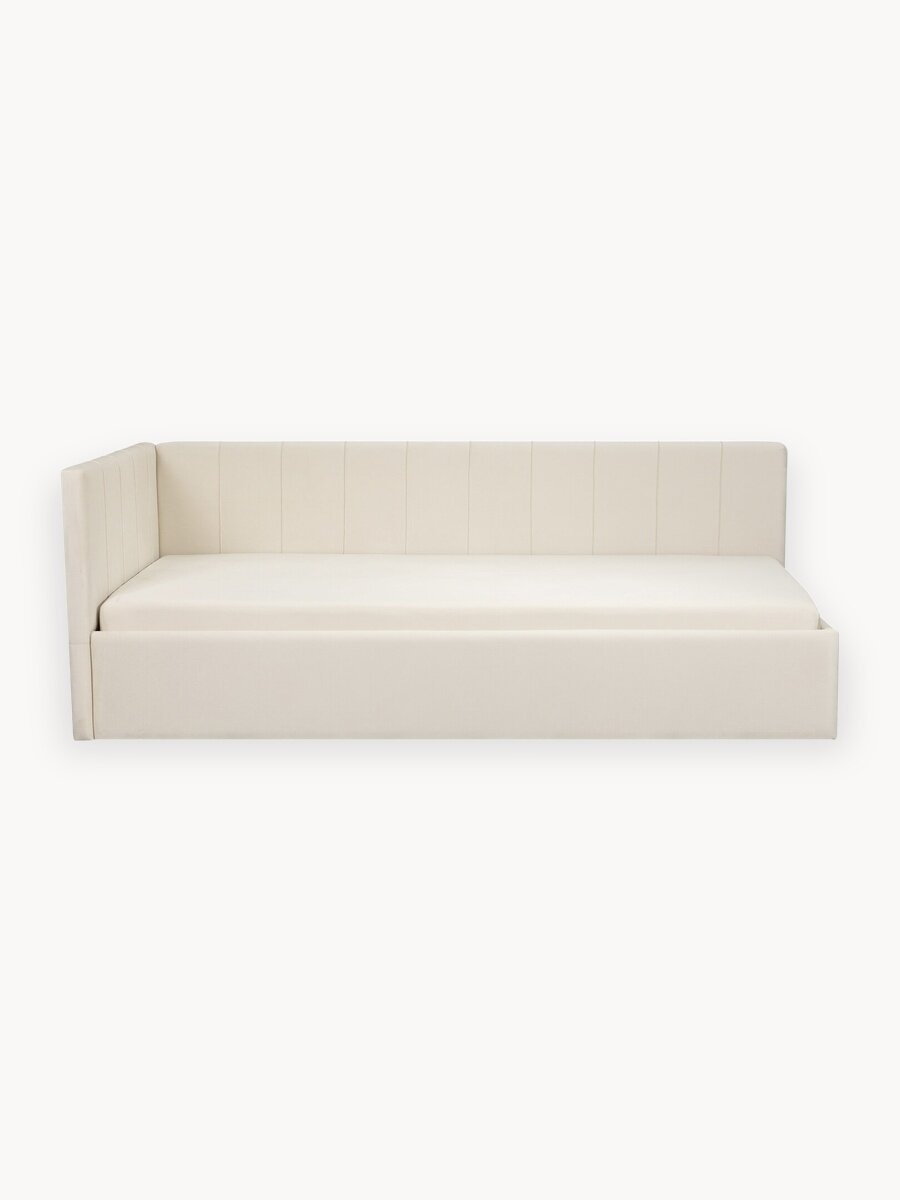 Тахта кровать односпальная 90х200 с подъемным механизмом, ящиками Монтана подростковая, вельвет кремовый, Ами Мебель