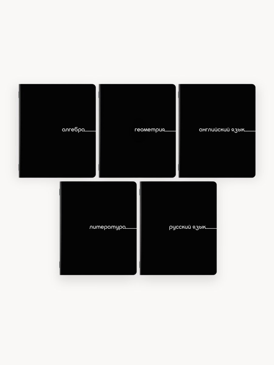 Предметные тетради 48 листов в клетку и линейку A5 набор 5 штук, обложка картон, Brauberg Black, 405184