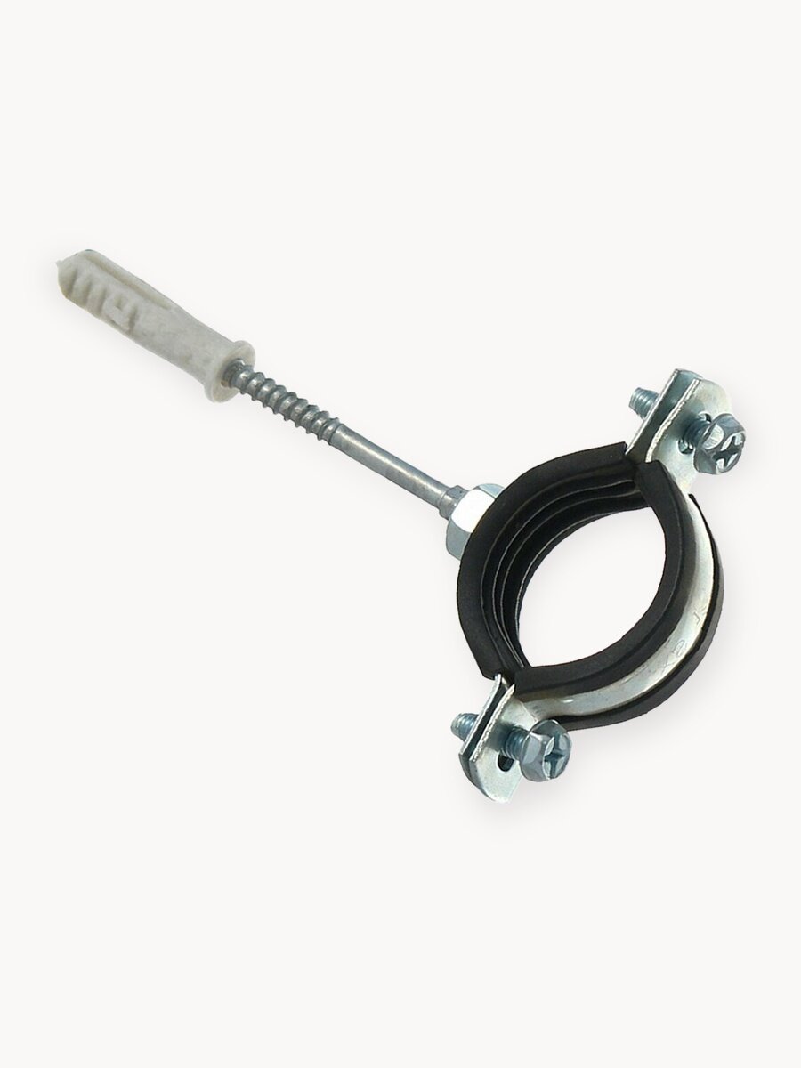 Хомут для крепления трубы, 1", 32-35 мм, со шпилькой и дюбелем, СантехКреп, 1.11.4