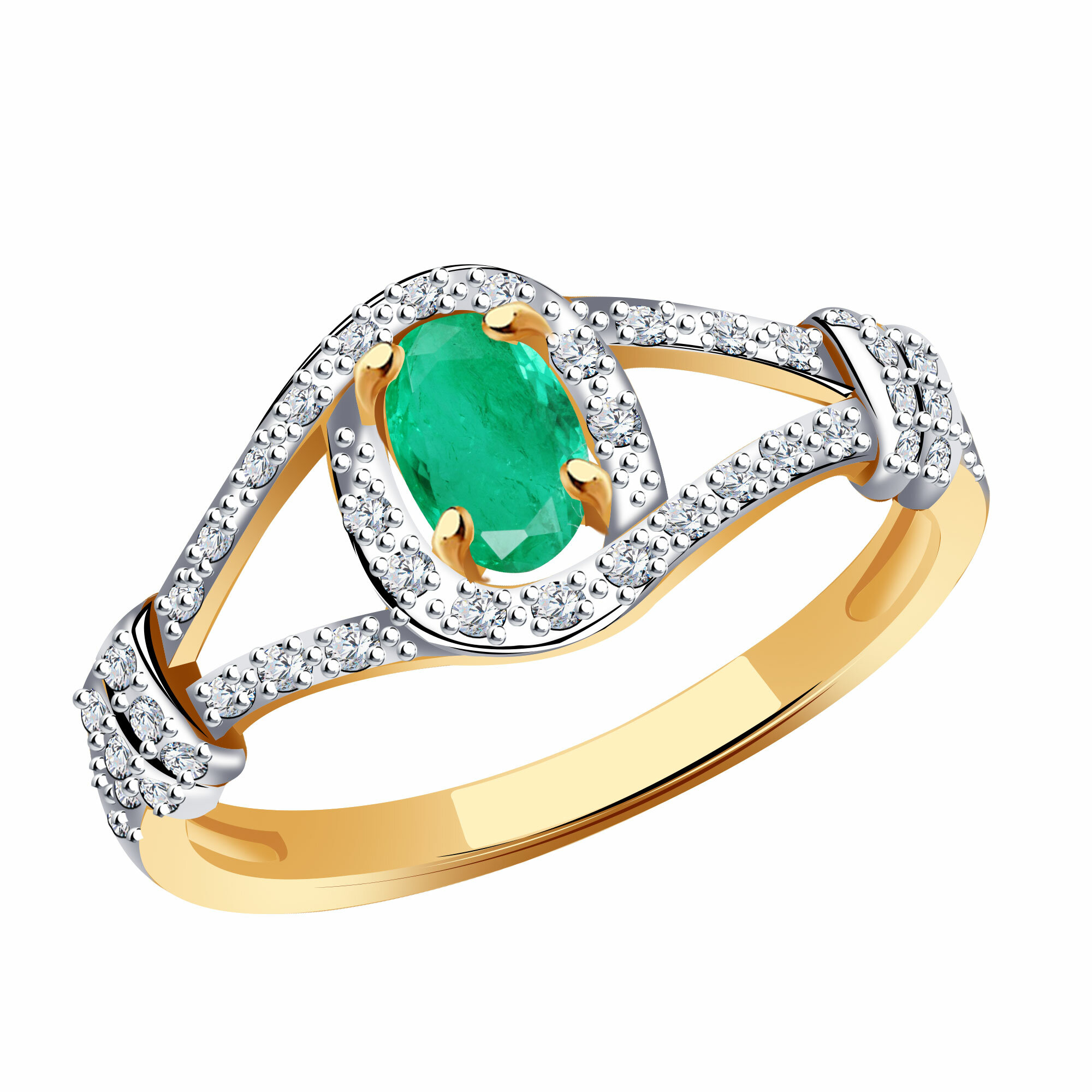 Кольцо, красное золото, 585 проба, бриллиант, изумруд