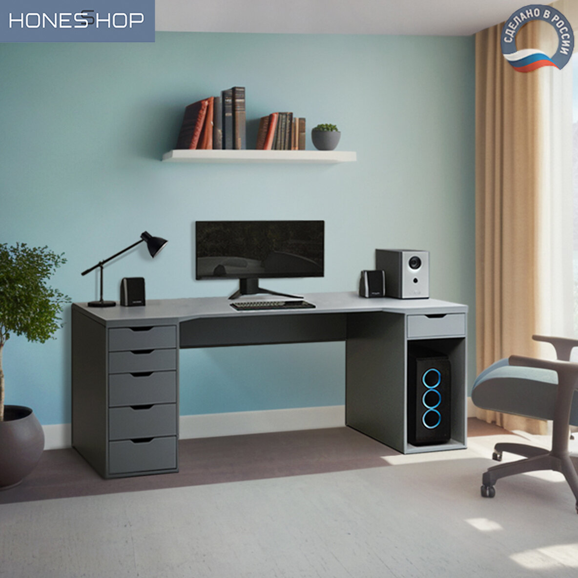 Игровой компьютерный стол Аскард, ЛДСП, платина, 170х60х75