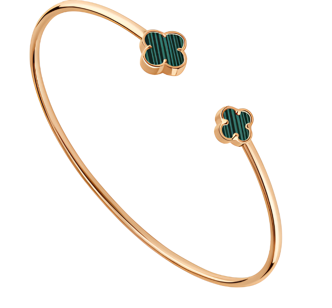 Жесткий браслет, красное золото, 585 проба, малахит