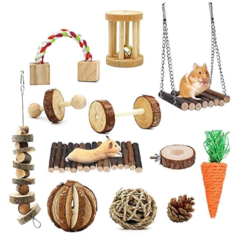 Жевательные игрушки для хомяков, морские деревянные коренные зубы для шиншилл, песчанок, крыс, кроликов, грызунов и других мелких животных, 12 шт.