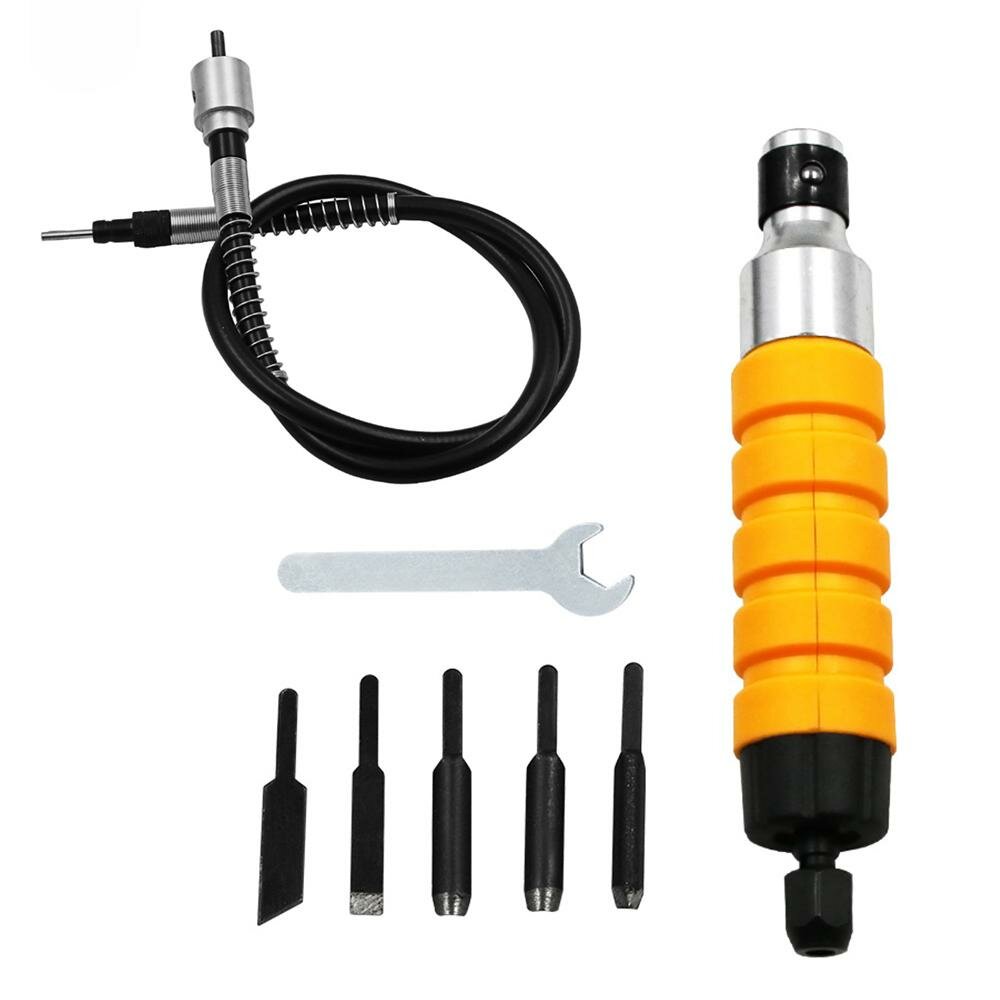 Электрическая деревообрабатывающая резка, инструмент для резьбы по дереву, долото для резьбы по дереву, долбёжный резец, резак для резьбы, ручка для резьбы, электрическая стамеска +5 резцов + рожковый ключ + маленькая головка, мягкий вал